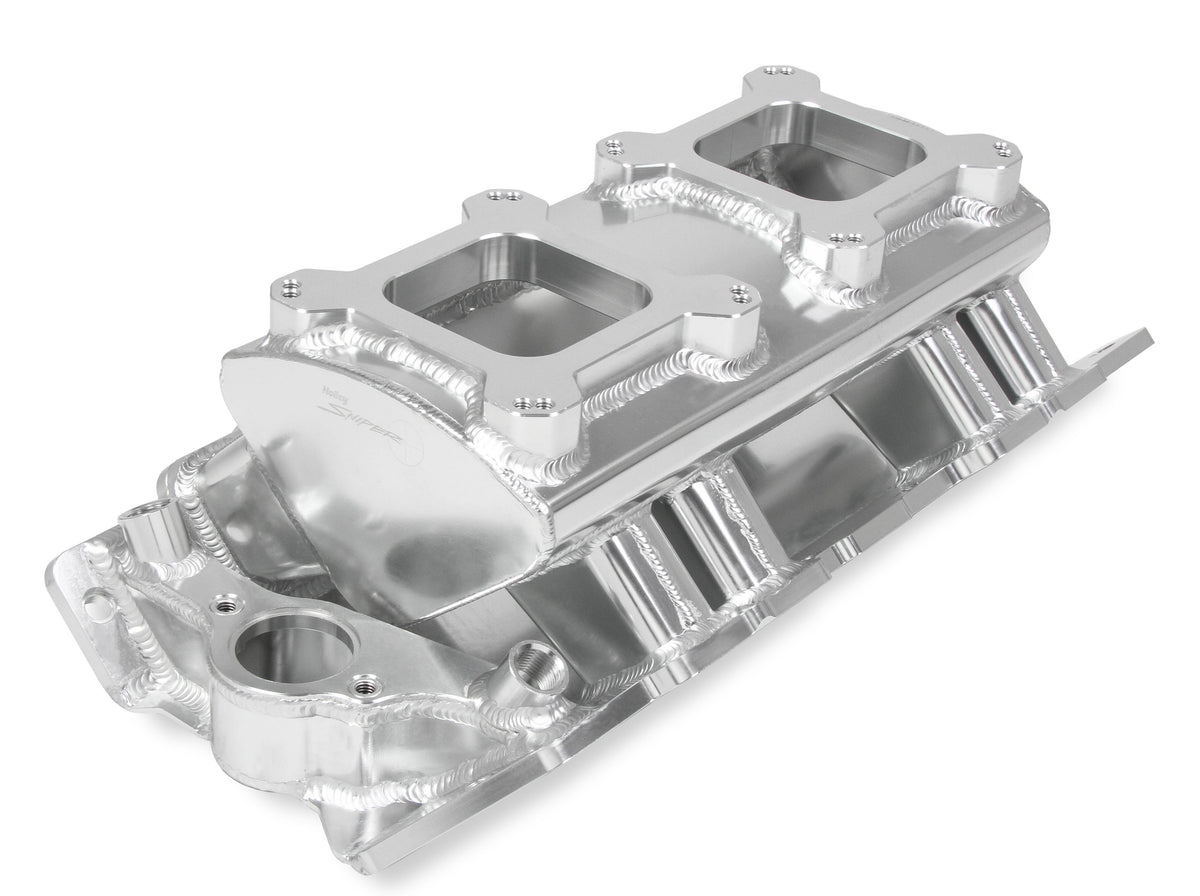 Fabricated Intake Manifold BBC Single Plane 2 x 4150 Silver with Snipe ...